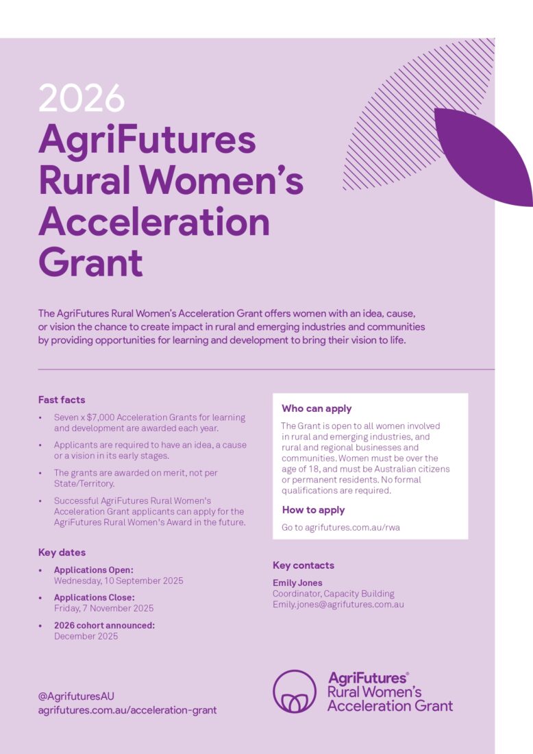Agrifutures Rural Women’s Award and Acceleration Grant are now open for ...